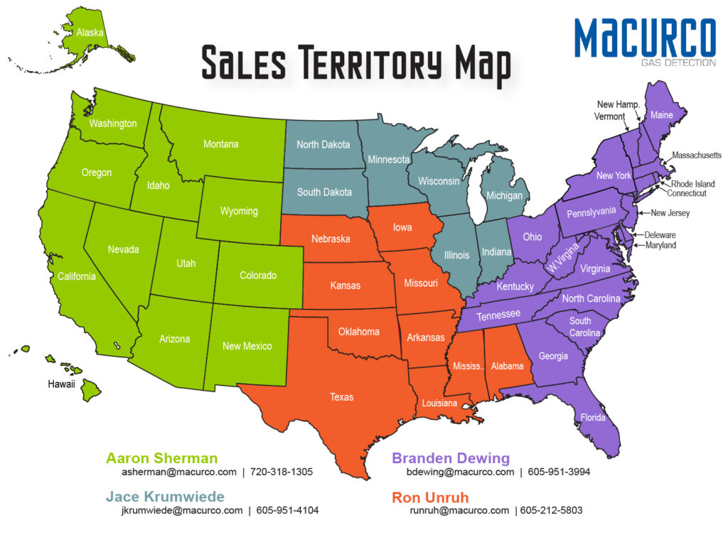 Sales Territory Map - Macurco Gas Detection